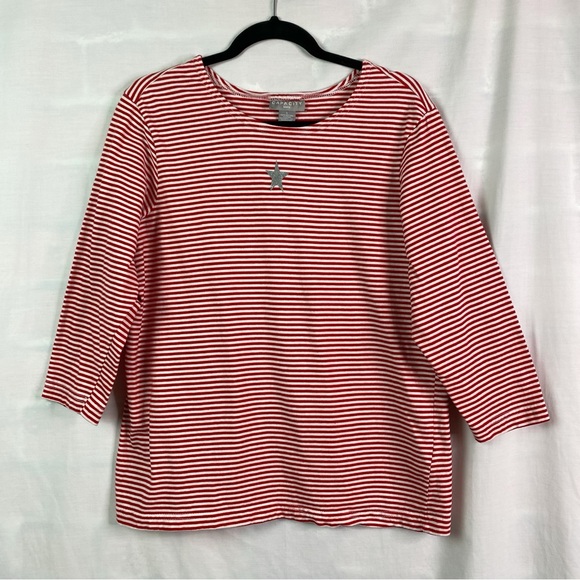 Vintage | Tops | Vintage Red White Strip Top Silver Glitter Star Lg ...